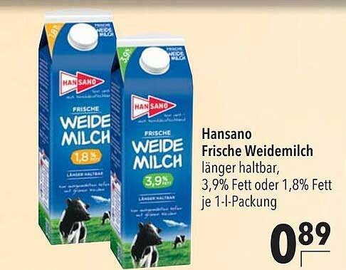 Hansano Frische Weidemilch Angebot bei CITTI Markt - 1Prospekte.de