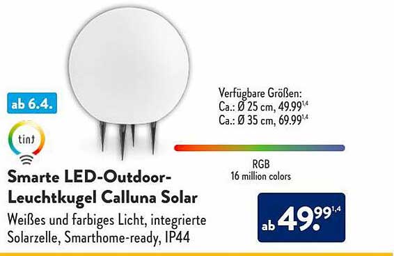 Smart Led-outdoor-leuchtkugel Calluna Solar Angebot bei ALDI SÜD ...