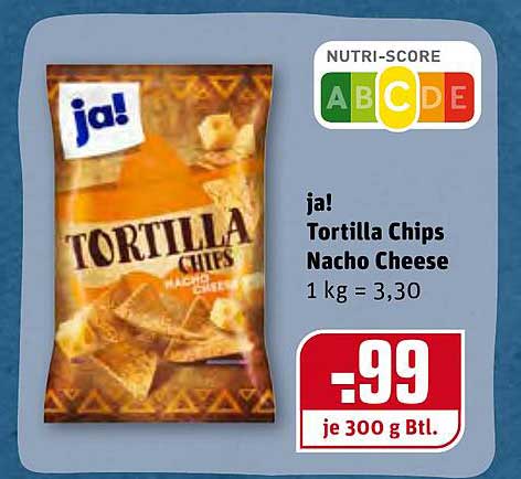 Ja! Tortilla Chips Nacho Cheese Angebot bei REWE - 1Prospekte.de