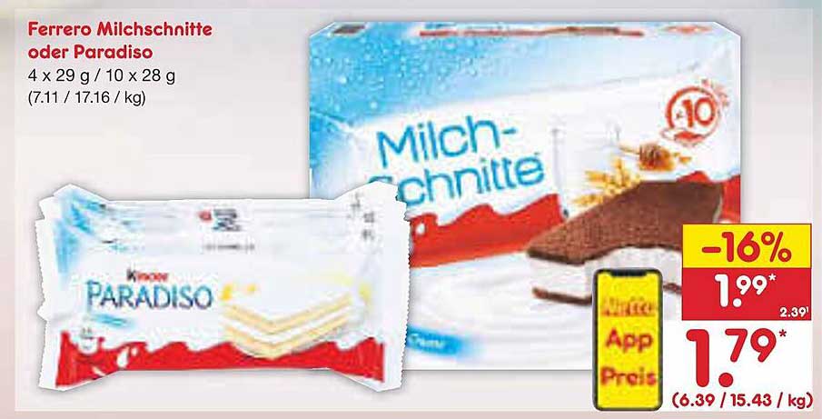 Ferrero Milchschnitte Oder Paradiso Angebot bei Netto Marken-Discount ...