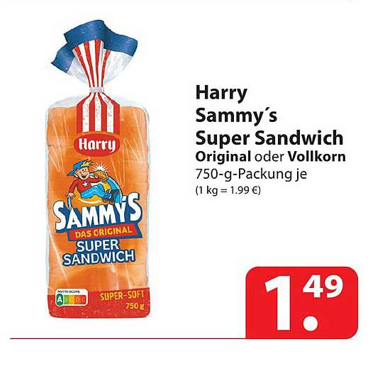 Harry Sammy's Super Sandwich Original Oder Vollkorn Angebot bei Famila ...