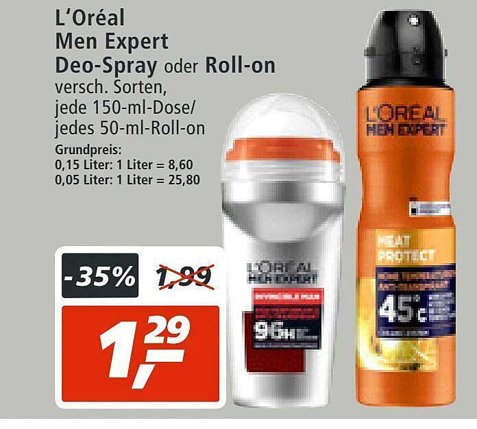 L'oréal Men Expert Deo-spray Oder Roll-on Angebot bei Real - 1Prospekte.de