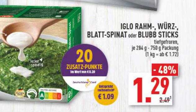 Iglo Rahm-, Würz, Blatt-spinat Oder Blubb Sticks Angebot bei Marktkauf ...