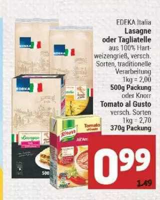 Edeka Italia Lasagne Oder Tagliatelle Oder Tomato Al Gusto Angebot bei ...