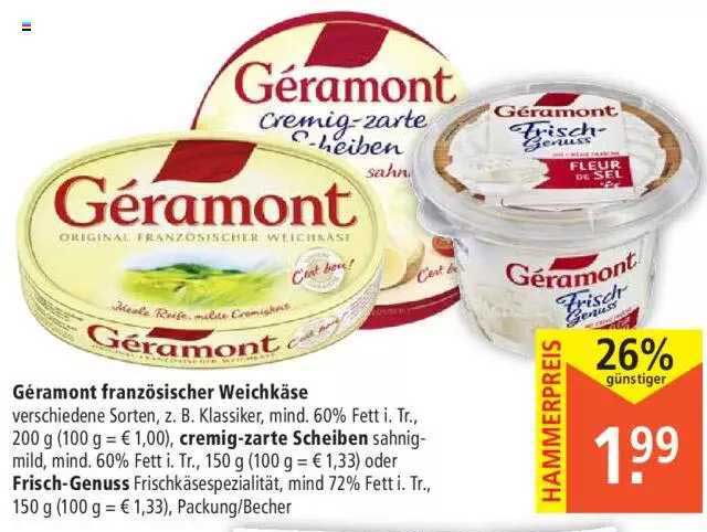 Géramont Französischer Weichkäse Oder Cremig-zarte Scheiben Oder Frisch ...