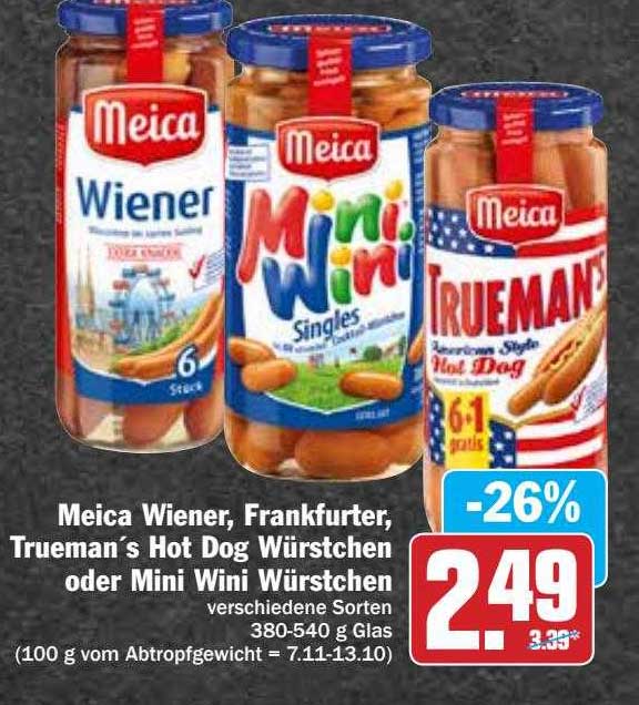 Meica Wiener, Frankfurter, Trueman's Hot Dog Würstchen Oder Mini Wini ...