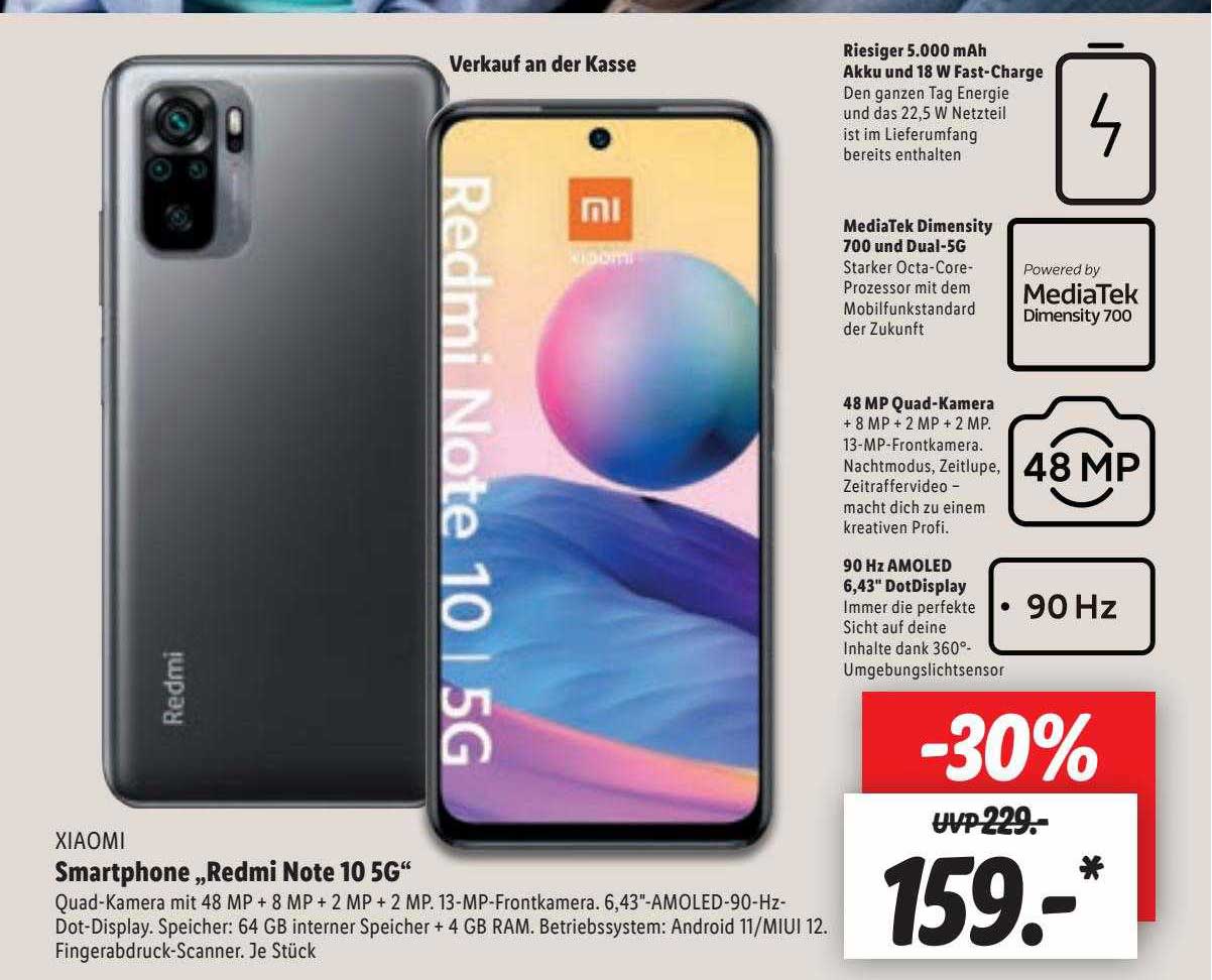 Xiaomi Smartphone „redmi Note 10 5g“ Angebot bei Lidl - 1Prospekte.de