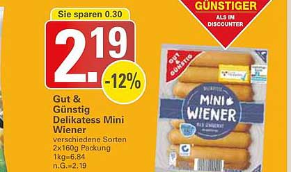 Gut & Günstig Delikatess Mini Wiener Angebot bei Wez - 1Prospekte.de