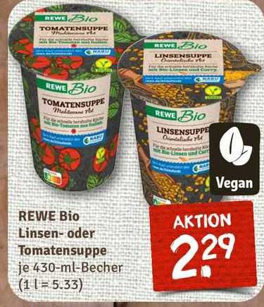 Rewe Bio Linsen- Oder Tomatensuppe Angebot bei Nahkauf - 1Prospekte.de