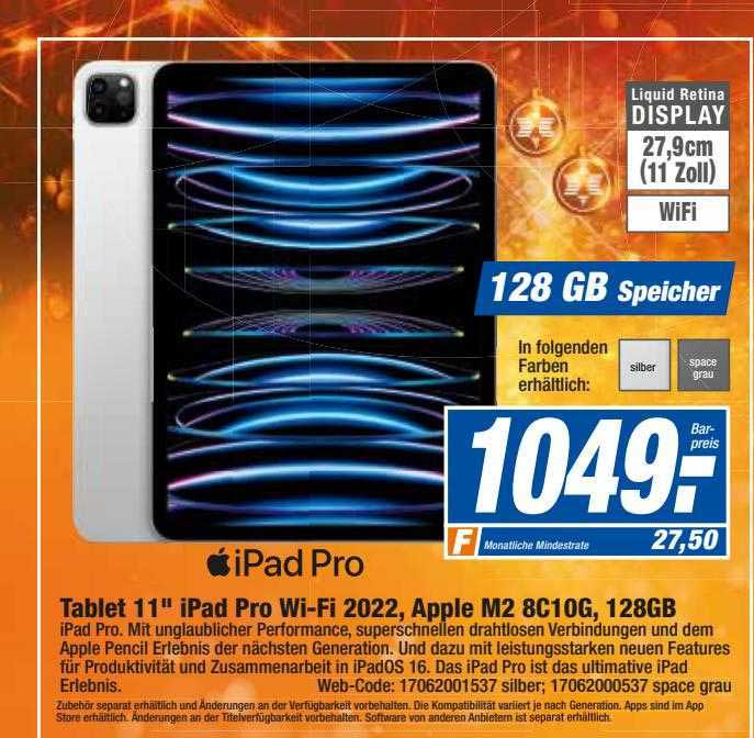 Tablet 11" Ipad Pro Wi-fi 2022, Apple M2 8c10g, 128gb Angebot bei HEM ...
