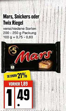 Mars, Snickers Oder Twix Riegel Angebot bei EDEKA