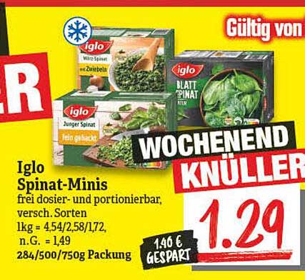 Iglo Spinat-minis Frei Dosier-und Portionierbar, Versch. Sorten Angebot ...