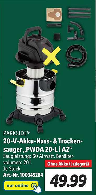 Parkside 20-v-akku-nass- & Trocken-sauger „pwda 20-li A2” Angebot bei ...