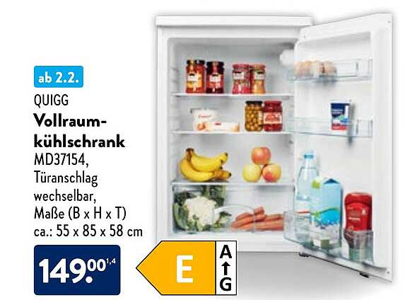 Quigg Vollraumkühlschrank Md37154 Angebot bei ALDI Nord - 1Prospekte.de