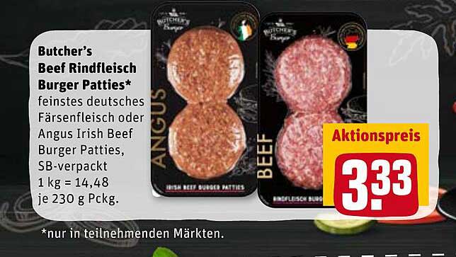 Butcher's Beef Rindfleisch Burger Patties Angebot bei REWE - 1Prospekte.de