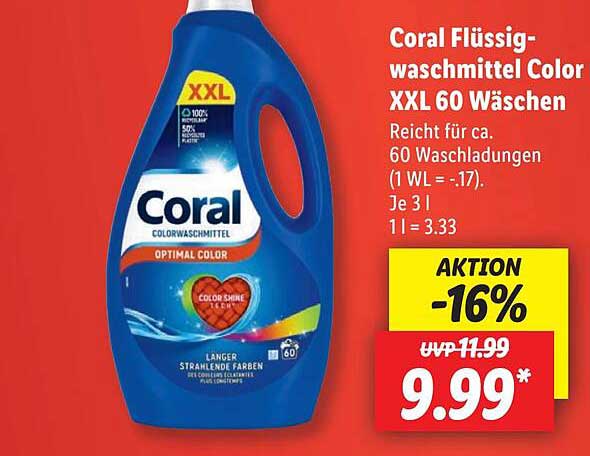 Coral Flüssigwaschmittel Color XXL Angebot bei Lidl - 1Prospekte.de