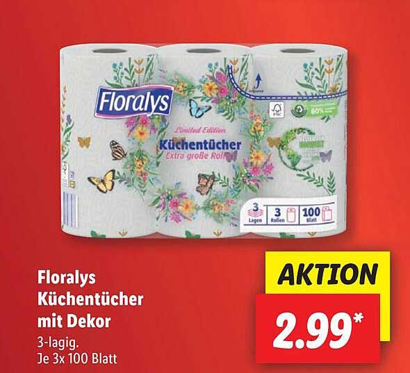 Floralys Küchentücher Mit Dekor Angebot bei Lidl - 1Prospekte.de
