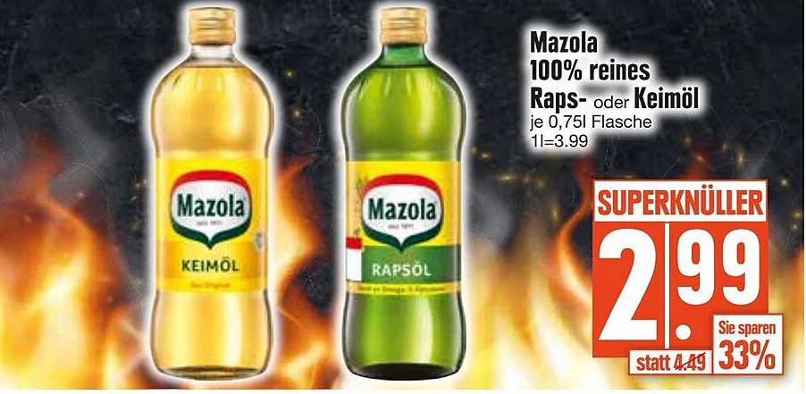 Mazola 100% Reines Raps- Oder Keimöl Angebot bei EDEKA - 1Prospekte.de