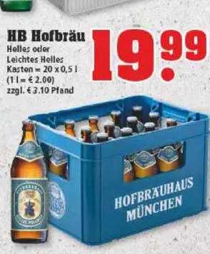 Hb Hofbräu Helles Oder Leichter Helles Kasten Angebot bei Trinkgut