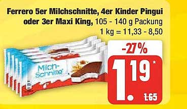 Ferrero 5er Milchschnitte, 4er Kinder Pingui Oder 3er Maxi King Angebot ...
