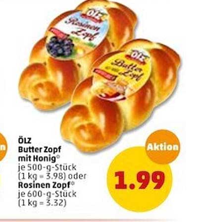 ölz Butter Zopf Mit Honig Oder Rosisen Zopf Angebot bei Penny ...