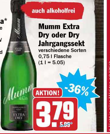 Mumm Extra Dry Oder Dry Jahrgangssekt Angebot bei Hit - 1Prospekte.de