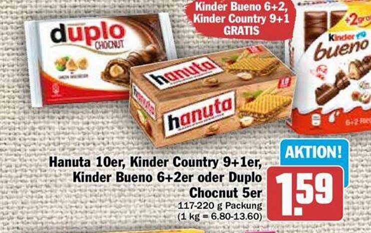 Hanuta 10er, Kinder Country 9+1er, Kinder Bueno 6+2er Oder Duplo ...