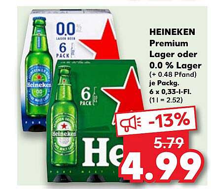 Heineken Premium Lager Oder 0,0% Lager Angebot bei Kaufland - 1Prospekte.de