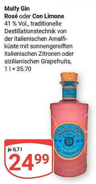 Malfy Gin Rosé Oder Con Limone Angebot bei Globus - 1Prospekte.de