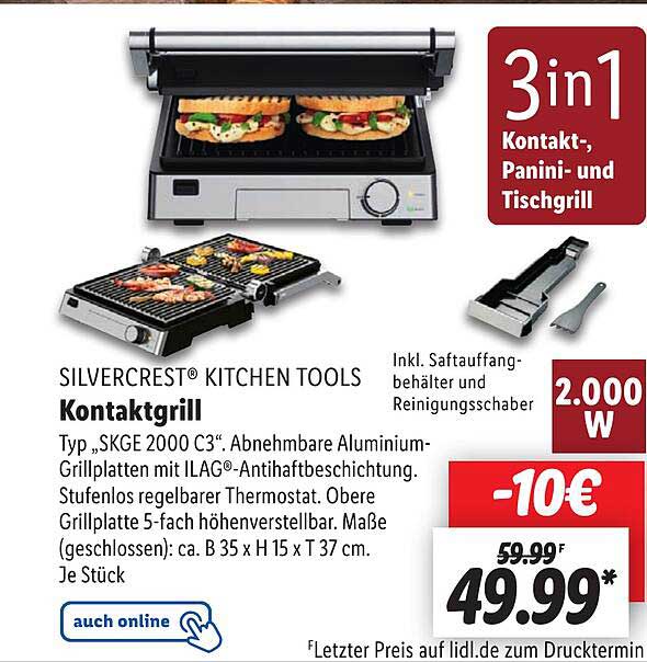 Silvercrest Kitchen Tools Kontaktgrill Angebot bei Lidl - 1Prospekte.de