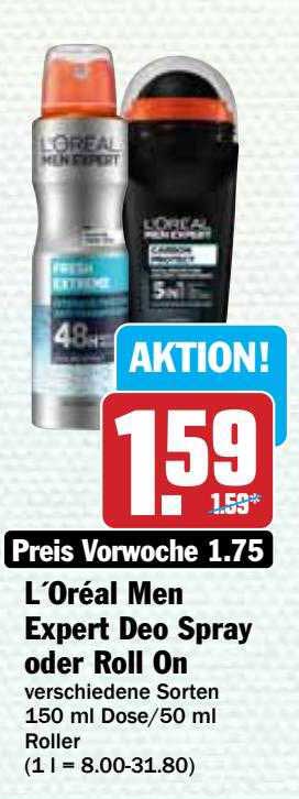 L'oréal Men Expert Deo Spray Oder Roll On Angebot bei Hit - 1Prospekte.de