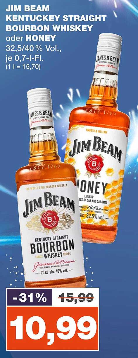 Jim Beam Kentuckey Straight Bourbon Whiskey Oder Honey Angebot bei Real ...