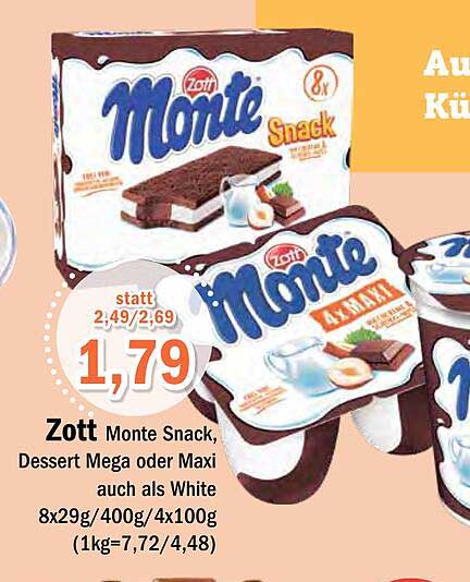 Zott Monte Snack, Dessert Mega Oder Maxi Auch Als White Angebot bei ...