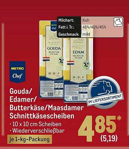 Metro Chef Gouda Oder Edamer-butterkäse Oder Maasdamer ...