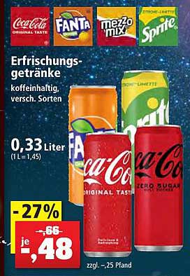 Coca-cola, Fanta, Sprite Oder Mezzo-mix Erfrischungsgetränke Angebot ...