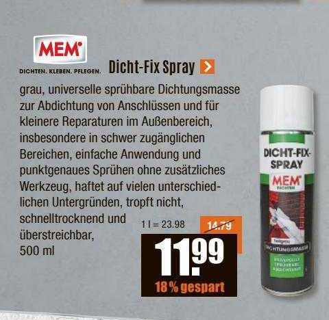 Mem Dicht-fix Spray Angebot bei V-Baumarkt - 1Prospekte.de