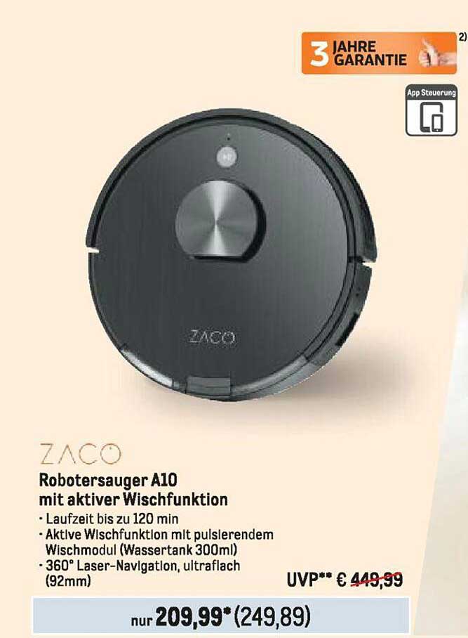 Zaco Robotersauger A10 Mit Aktiver Wischfunktion Angebot bei METRO ...