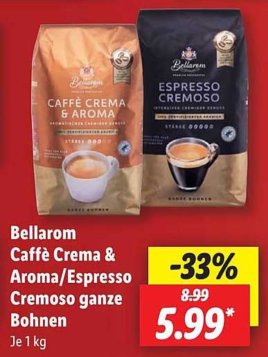 Bellarom Caffè Crema & Aroma Espresso Cremoso Ganze Bohnen Angebot bei ...