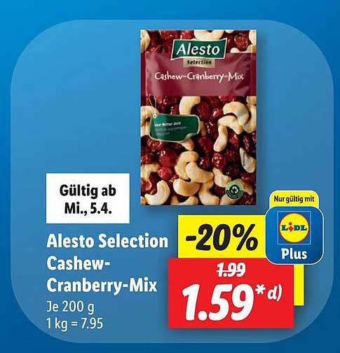 Alesto Selection Cashew Cranberrymix Angebot bei Lidl - 1Prospekte.de