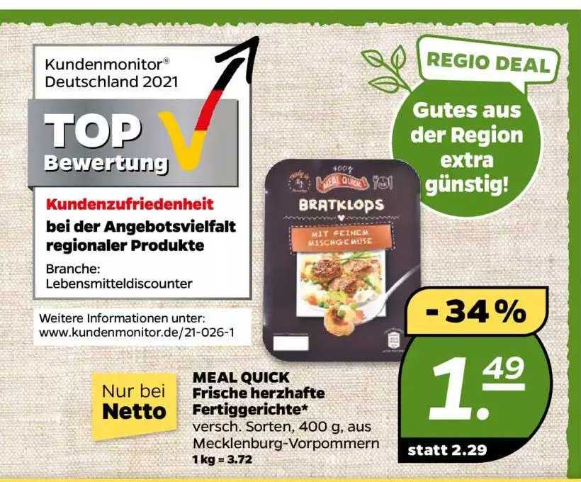 Meal Quick Frische Herzhafte Fertiggerichte Angebot bei Netto ...
