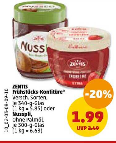 Zentis Frühstücks-konfitüre Oder Nusspli Angebot bei Penny - 1Prospekte.de