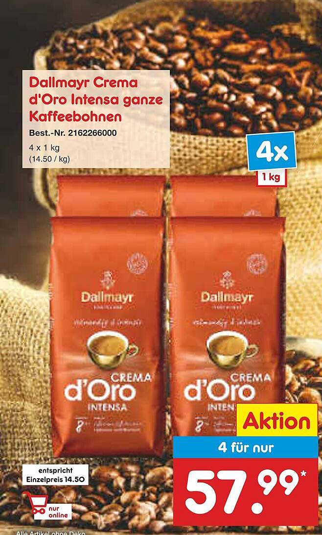 Dallmayr Crema D'oro Intensa Ganze Kaffeebohnen Angebot bei Netto ...