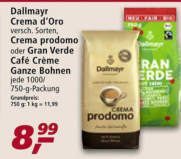 Dallmayr D;oro, Crema Prodomo Oder Bio Gran Verde Angebot bei Kupsch
