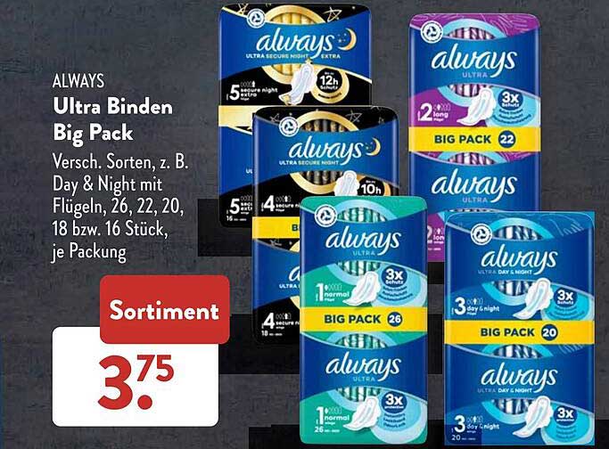 Alway Ultra Binden Big Pack Angebot bei ALDI SÜD - 1Prospekte.de