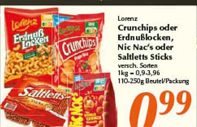 Lorenz Crunchips Oder Erdnußlocken, Nic Nac's Oder Saltletts Sticks ...