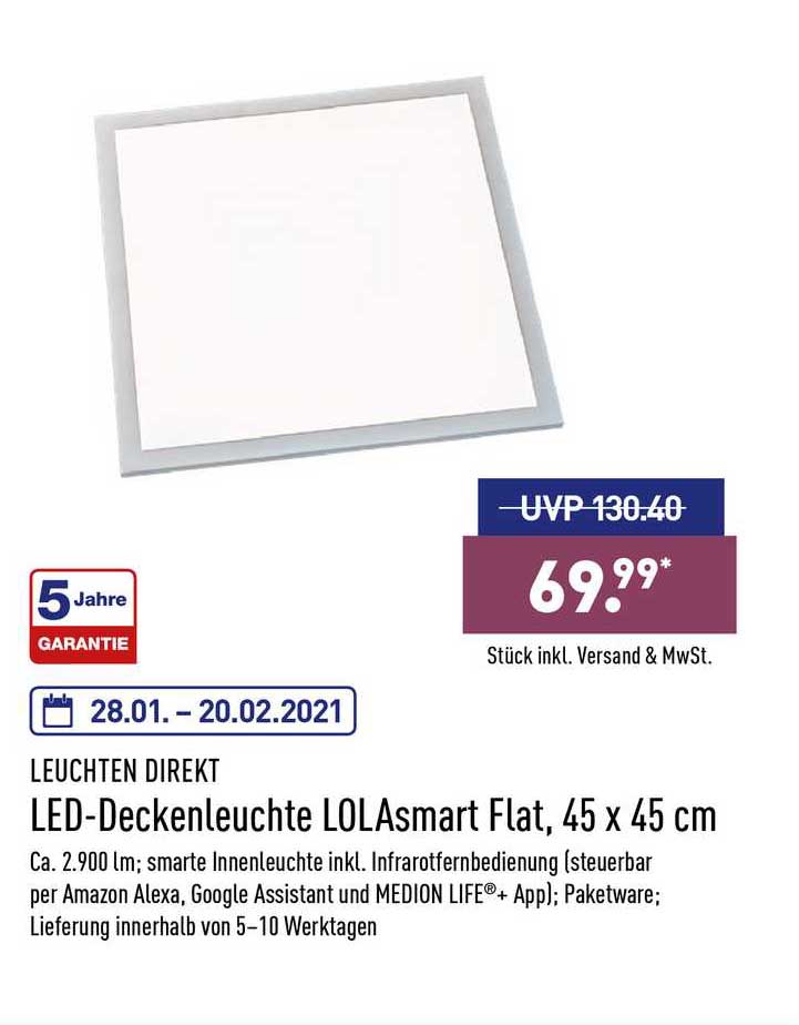 Leuchten Direkt Led-deckenleuchte Lolasmart Flat, 45x45 Cm Angebot bei ...