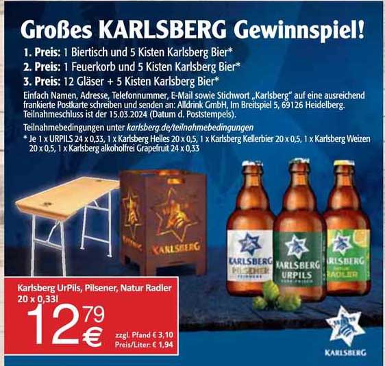 Karlsberg Urpils Pilsener Natur Radler Angebot bei Alldrink - 1Prospekte.de