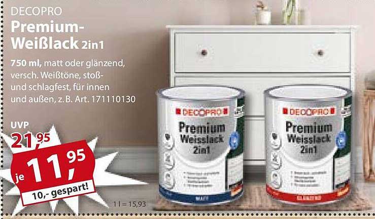 Decopro Premium-weißlack 2in1 Angebot bei Sonderpreis Baumarkt ...
