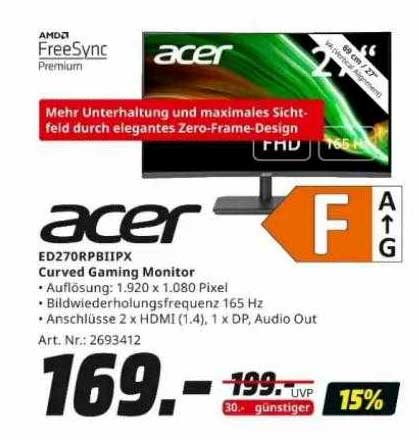 Acer Ed270rpbiipx Curved Gaming Monitor Angebot bei MediaMarkt ...