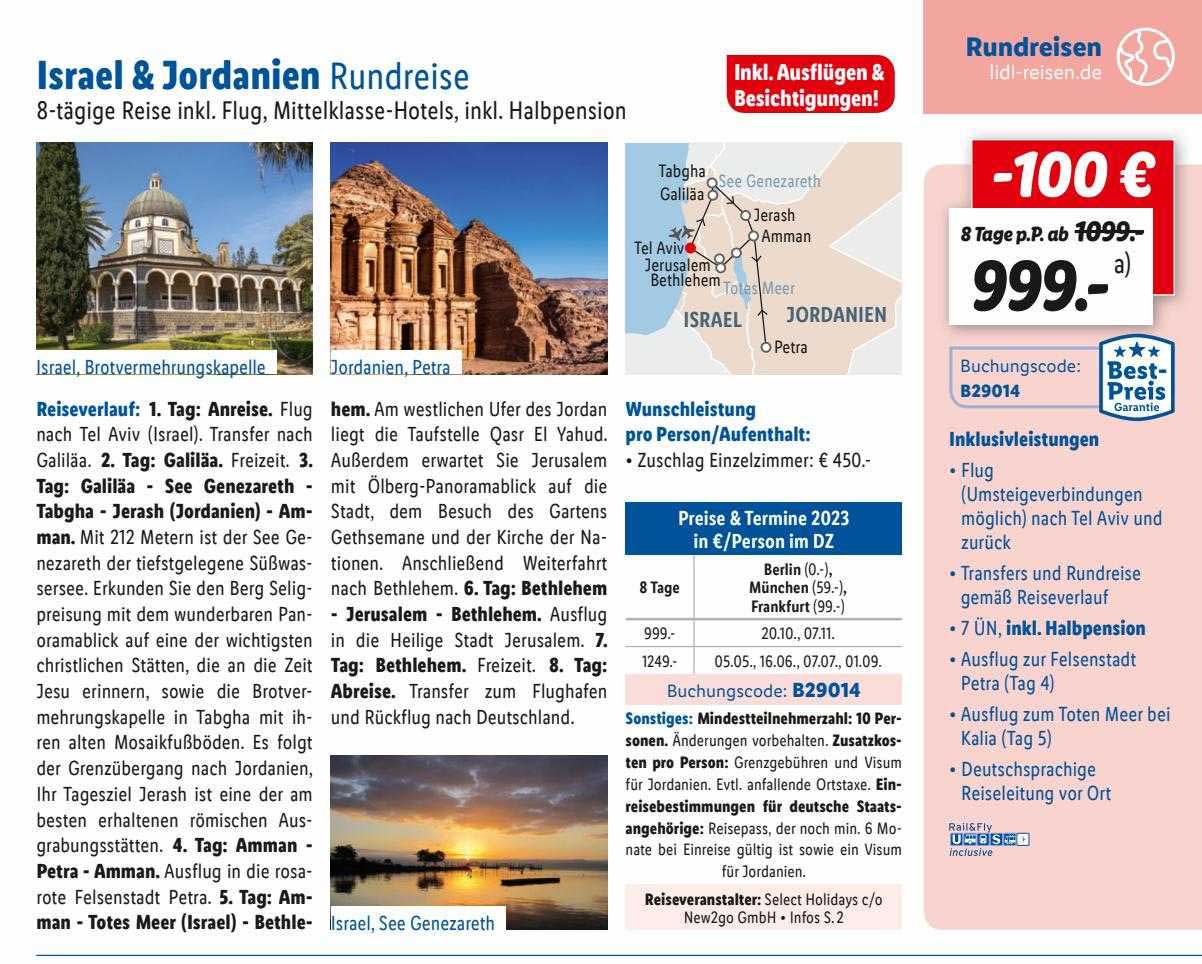 Israel & Jordanien Rundreise Angebot bei Lidl Reisen - 1Prospekte.de